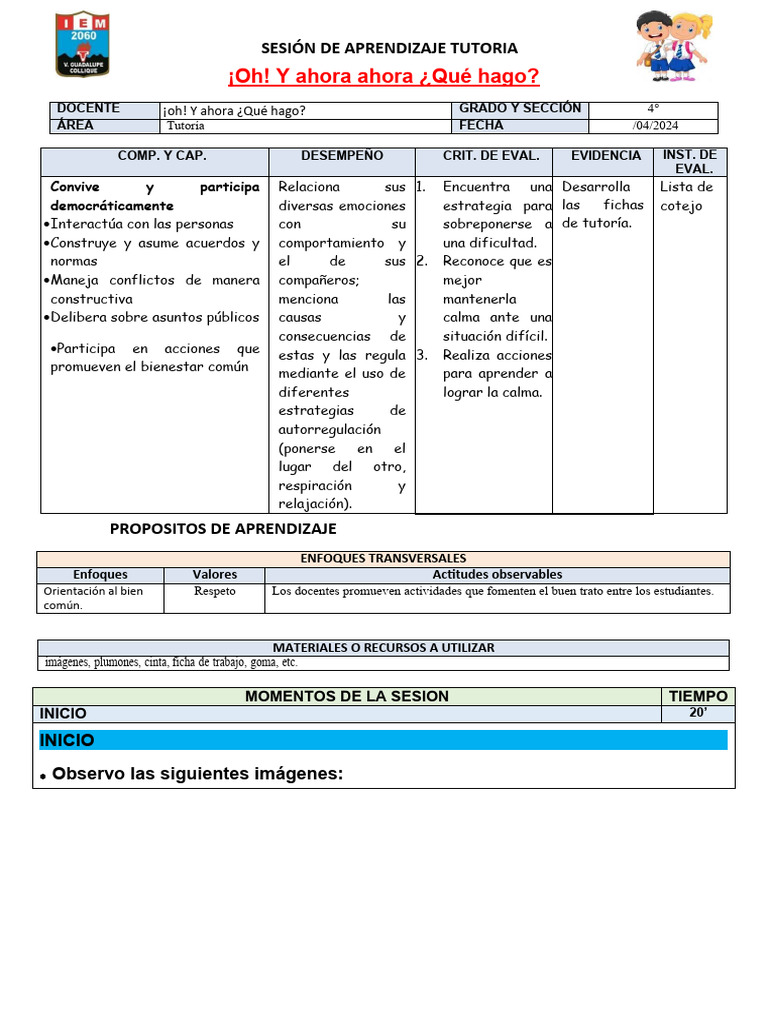 Tutoría - OH Y AHORA QUE HAGO | PDF | Aprendizaje | Ciencia cognitiva