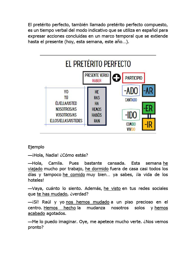 Ejercicios de pretérito perfecto en español | PDF | Verbo | Mecánica ...