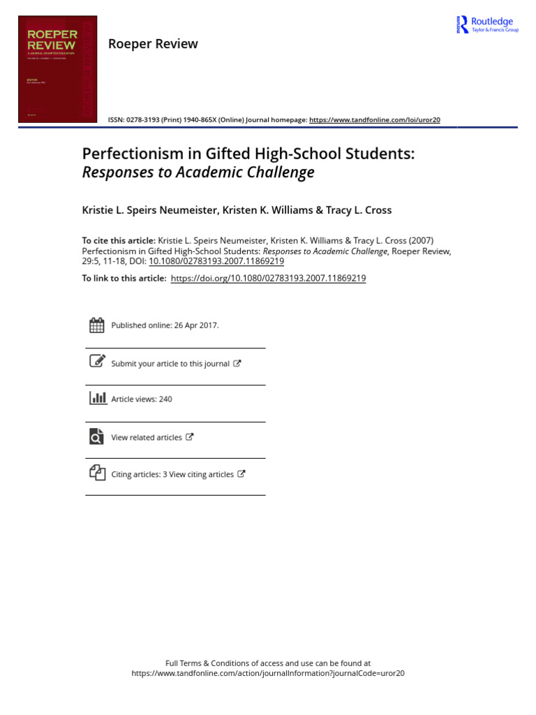 Perfectionism in Gifted High-School Students Responses To Academic ...