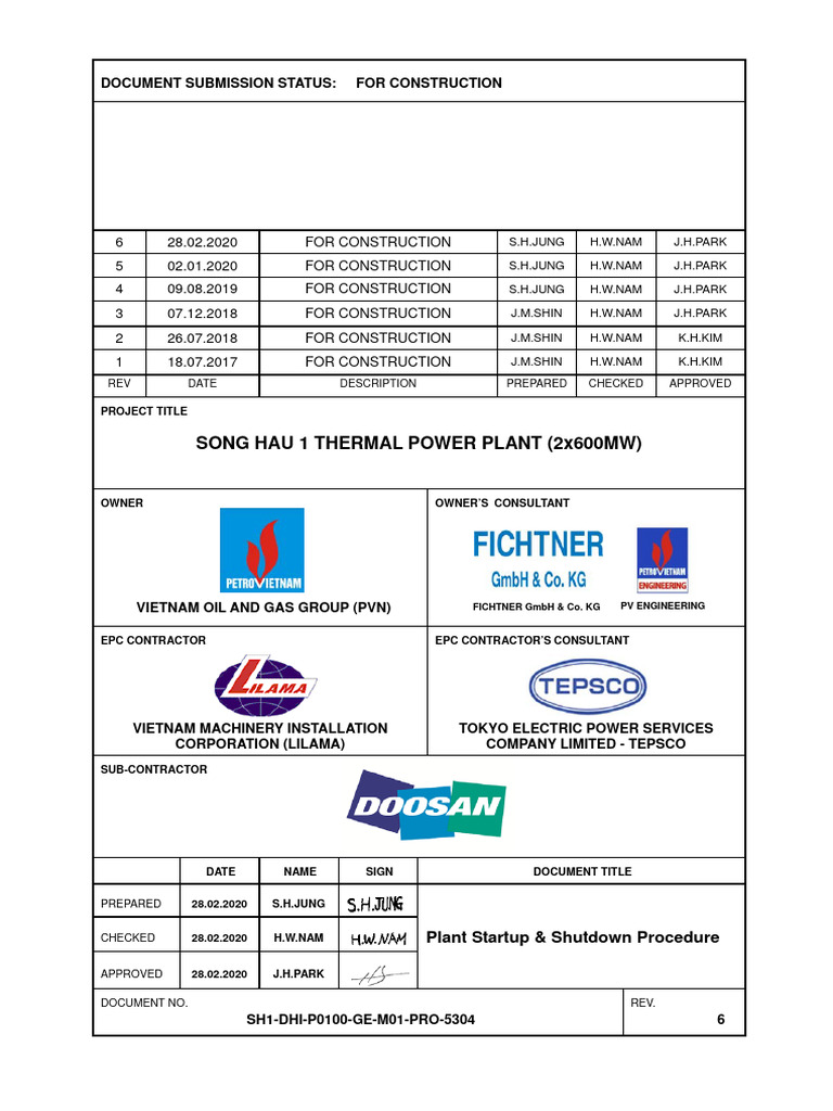 SH1-DHI-P0100-GE-M01-PRO-5304 - Plant Startup Shutdown Procedure - Rev.6 | PDF | Boiler | Steam