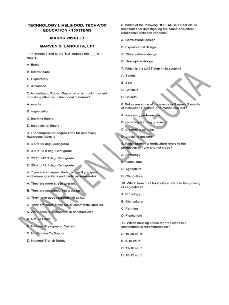 TLE Final Coaching 2023 | PDF | Resistor | Electrical Resistance And Conductance