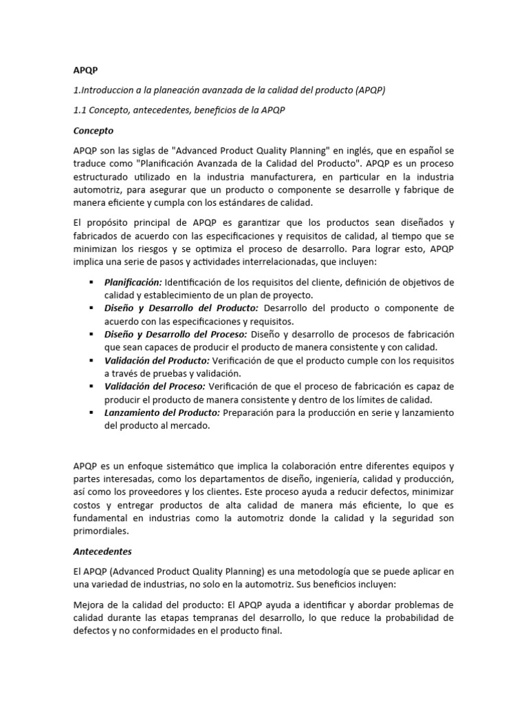 APQP (2) | PDF | Calidad (comercial) | Diseño
