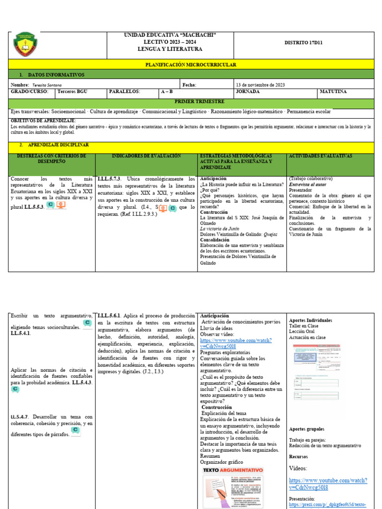 Planificación Curricular | Descargar gratis PDF | Ensayos | Evaluación