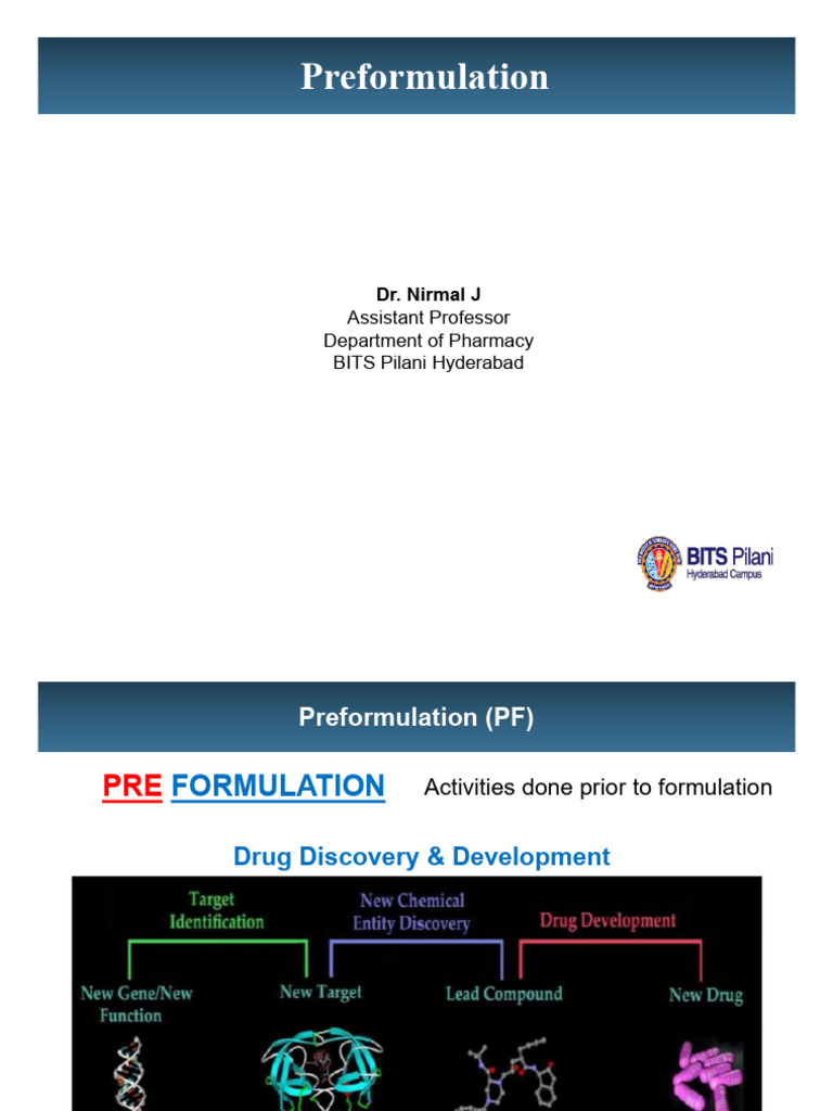 1 - Preformulation Slides - Bits Hyd | PDF | Solubility | Acid Dissociation Constant