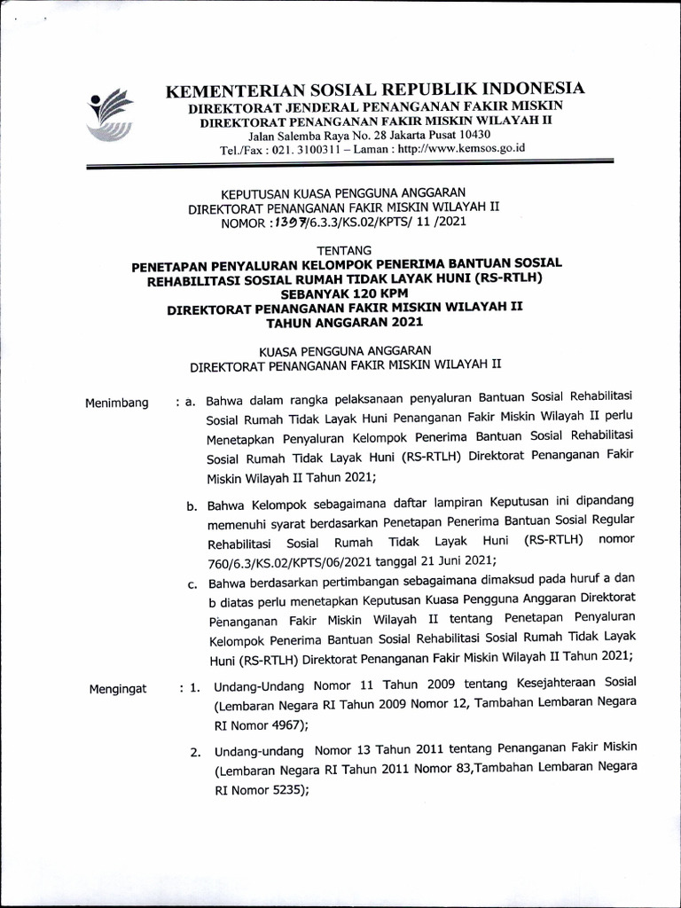 SK RTLH Perorangan 2021 | PDF
