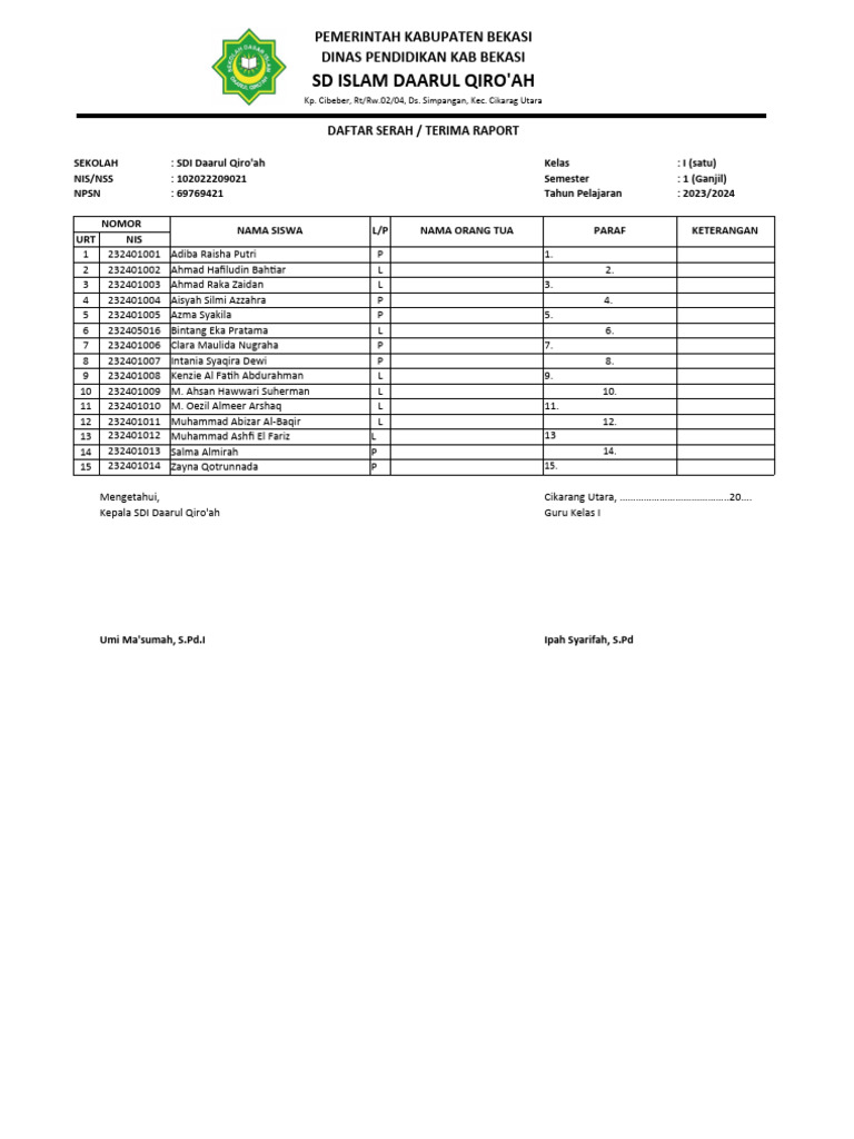 Serah Terima Raport - 1 | PDF