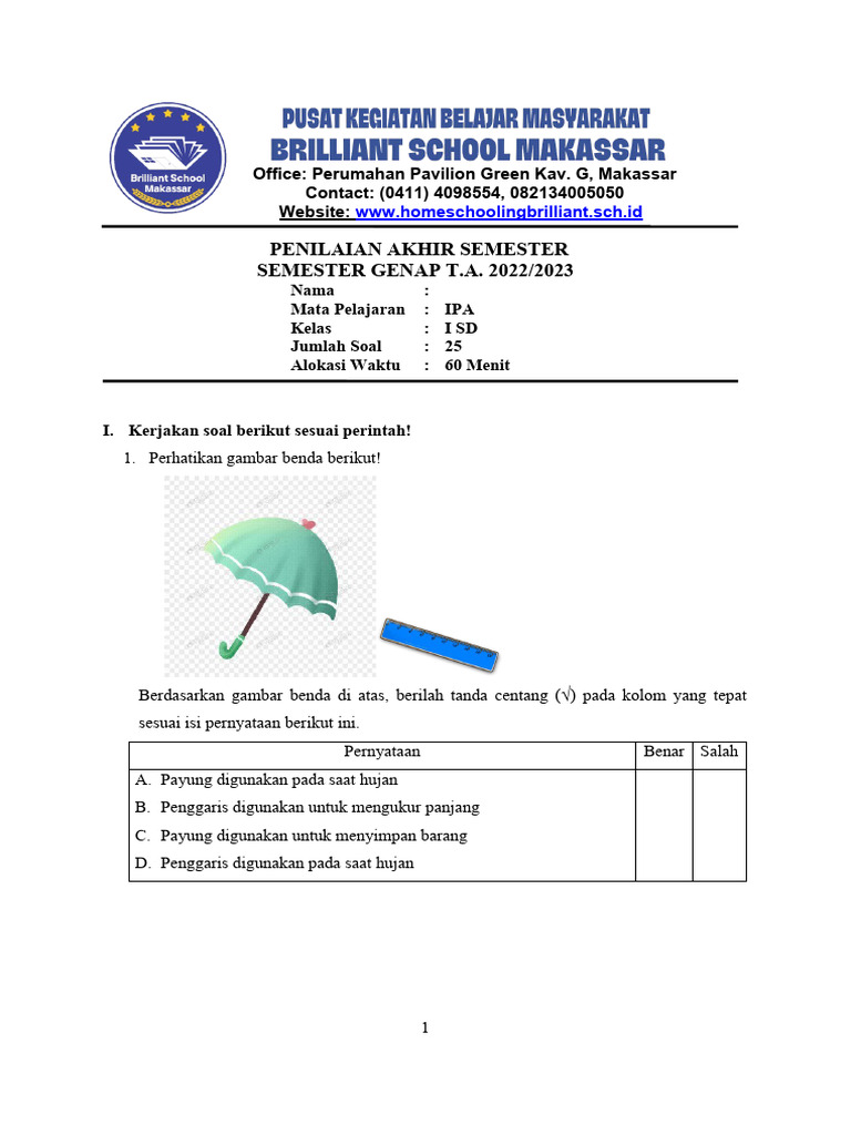 Soal 1 Ipa Pas | PDF