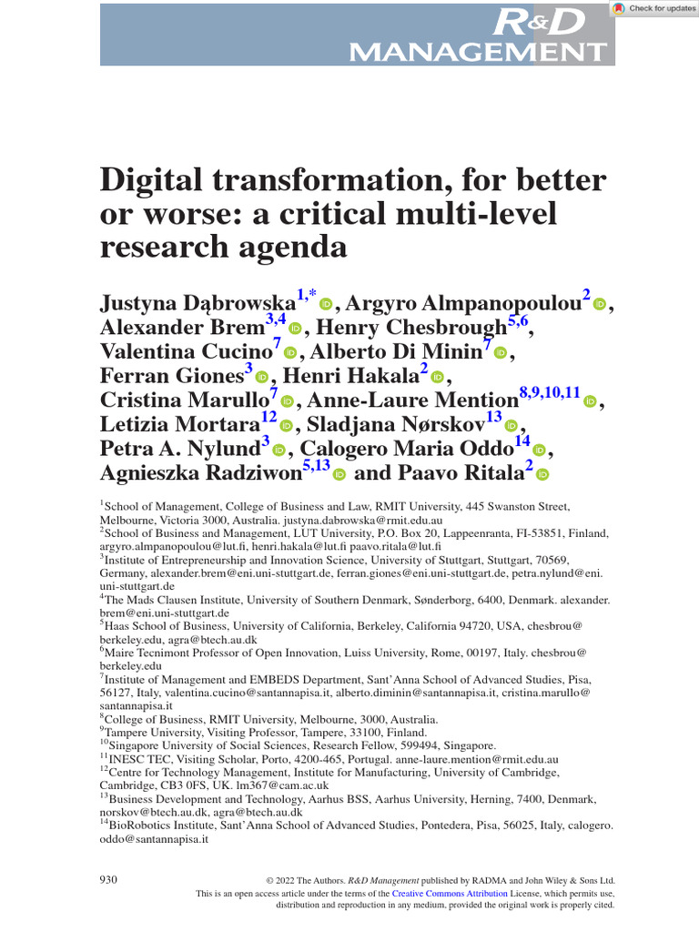 Digital Transformation for Better or Worse a Critical Multi‐Level ...