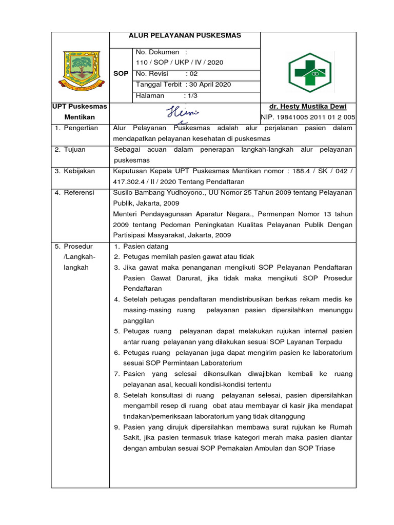 110 Ukp. Sop Alur Pelayanan | PDF | Sains & Matematika