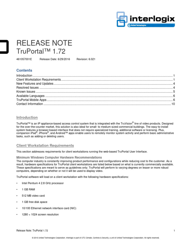 TruPortal Release Notes 1.72.96 | PDF | Mobile App | Login