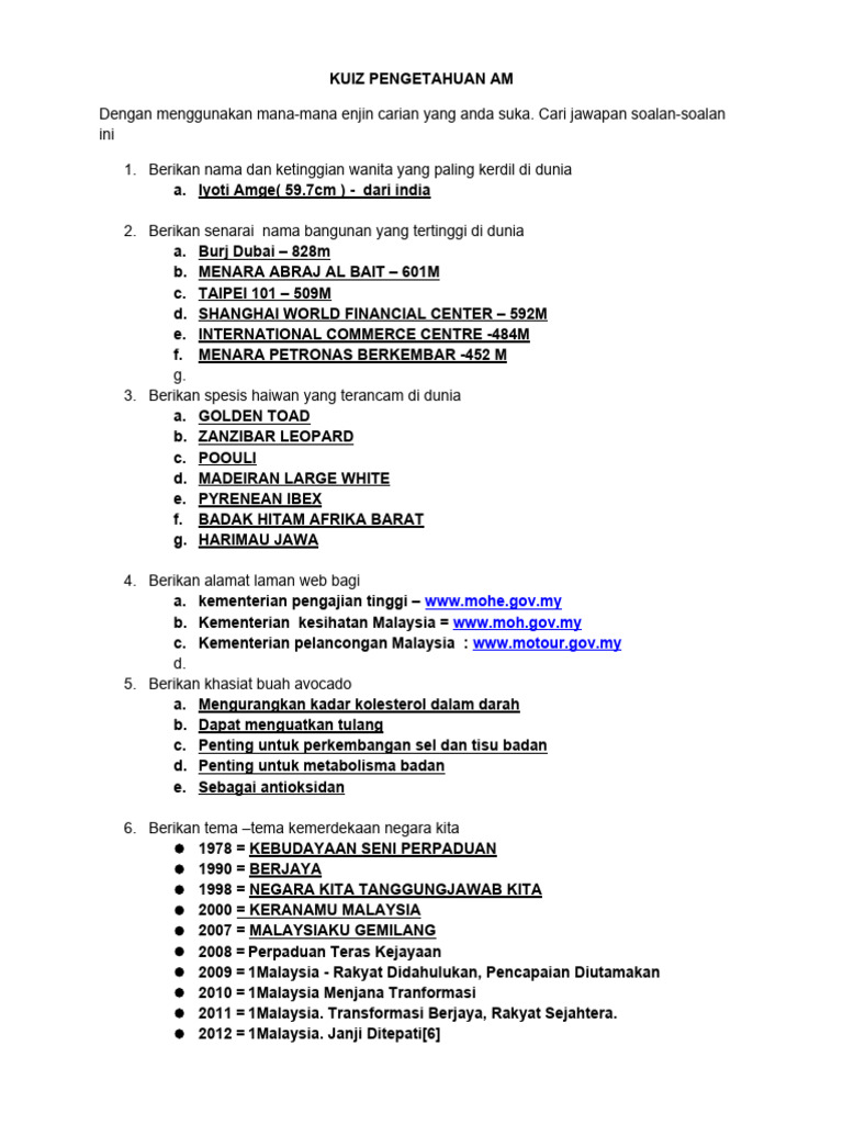 Kuiz Pengetahuan Am | PDF