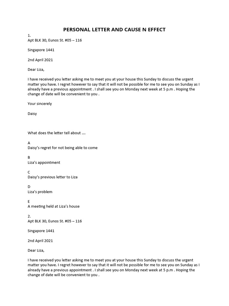 Personal letter and cause n effect | PDF