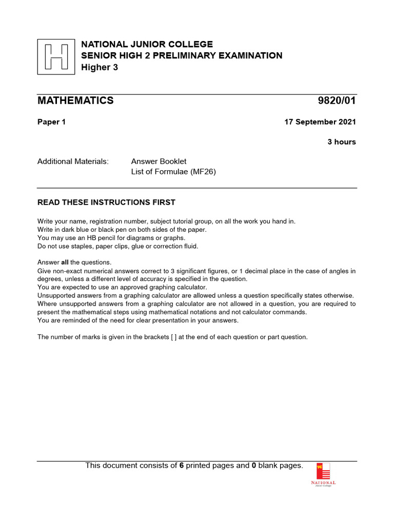 2021 NJC H3 Math Questions | PDF | Mathematical Objects | Discrete ...