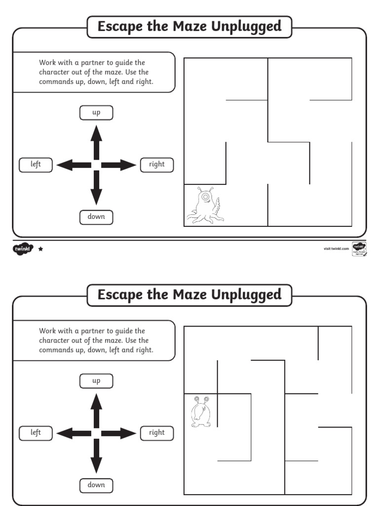 Escape The Maze Unplugged Activity Sheet Black and White | PDF