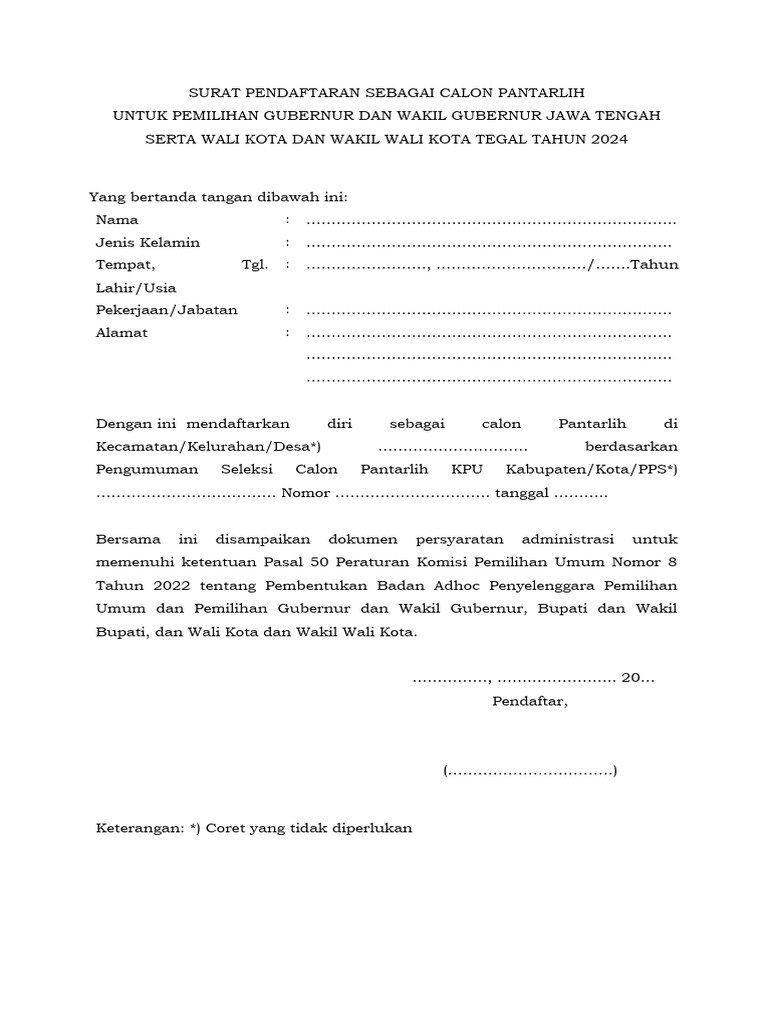 Pendaftaran Calon Pantarlih 2024 | PDF