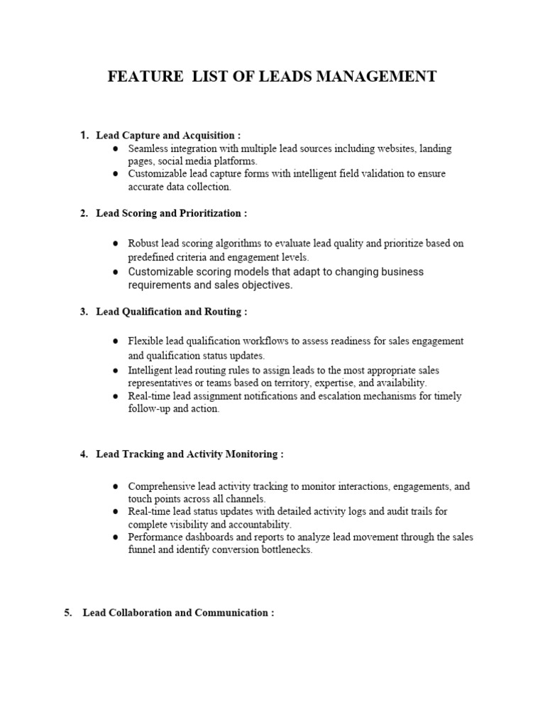 FEATURE LIST OF LEADS MANAGEMENT | Download Free PDF | Password | User ... FEATURE LIST OF LEADS MANAGEMENT | Download Free PDF | Password | User ...