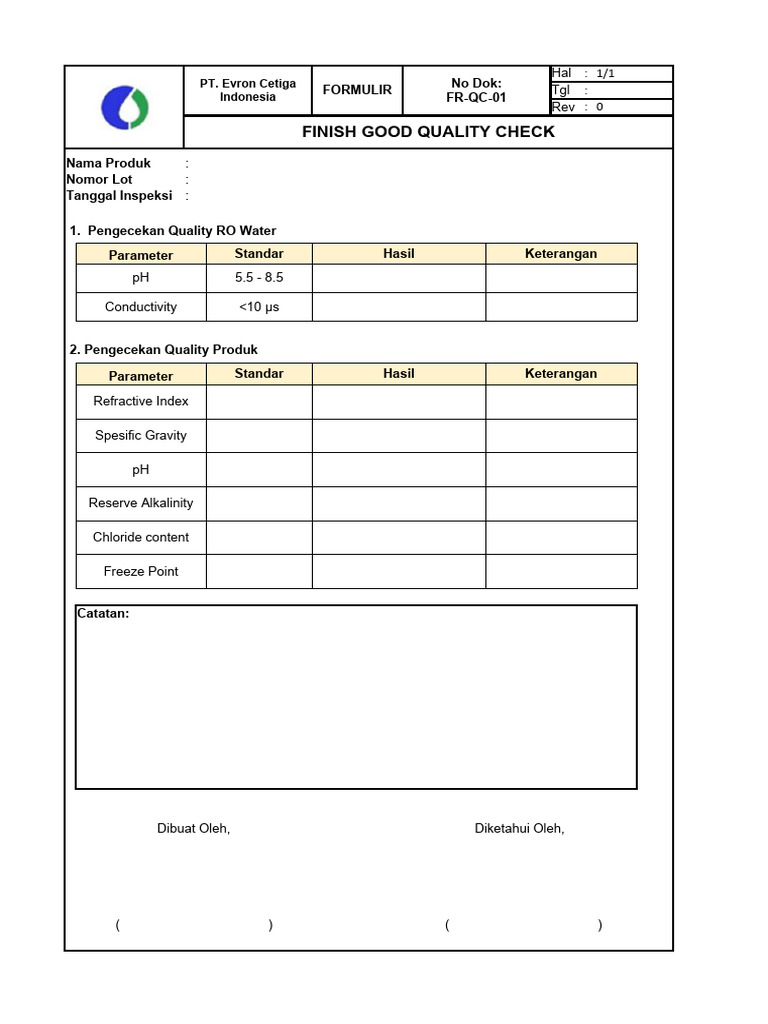 FRM - QC - 01 Pemeriksaan Finish Good Produk | PDF