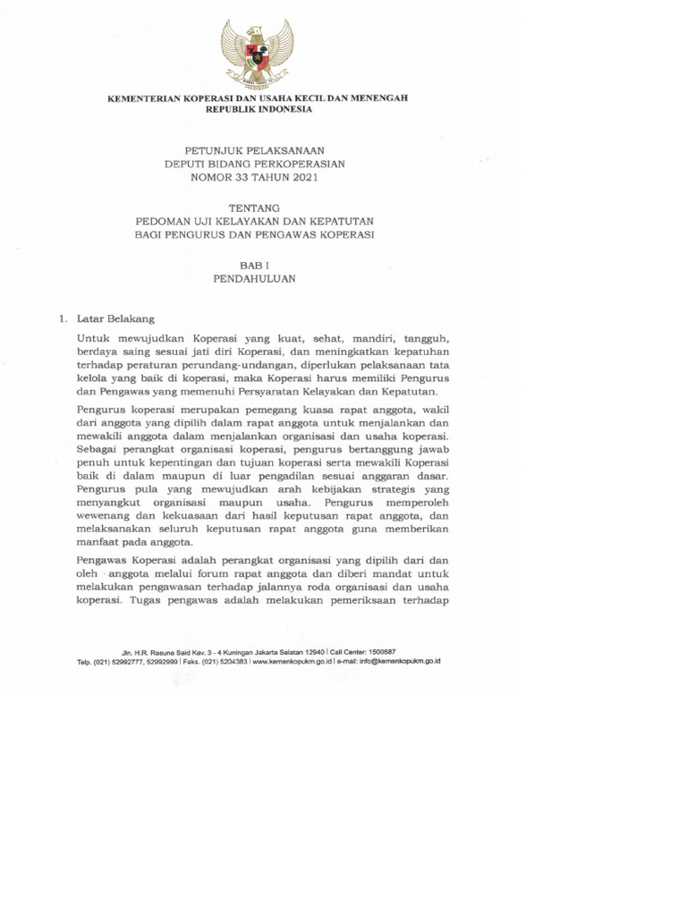 Juknis Deputi Nomor 33 Tahun 2021 Tentang Uji Kelayakan Dan Kepatutan | PDF