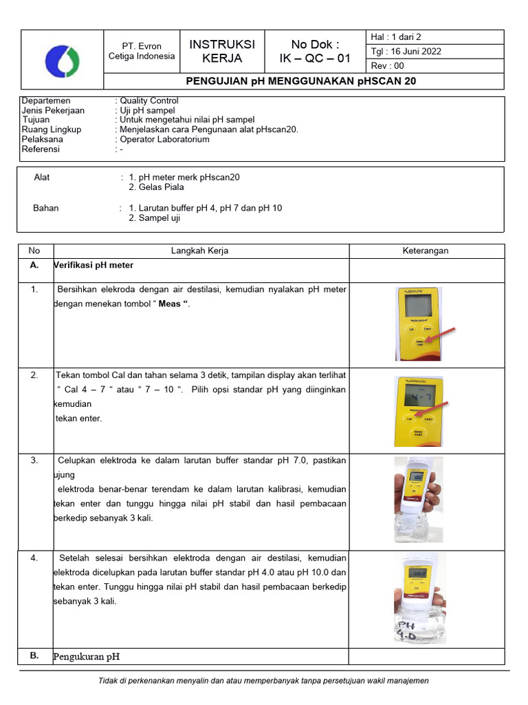 IK-QC-01 Pengujian pH sampel rev.00 | PDF