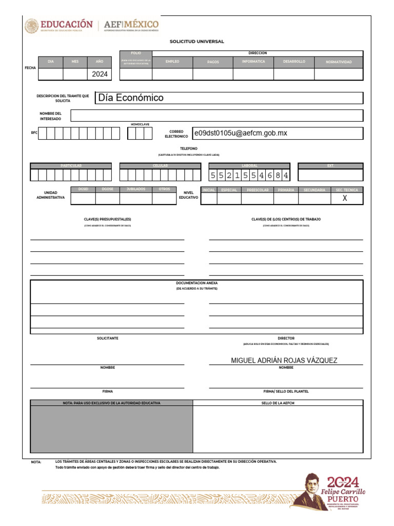 Solicitud Universal E-105 | PDF