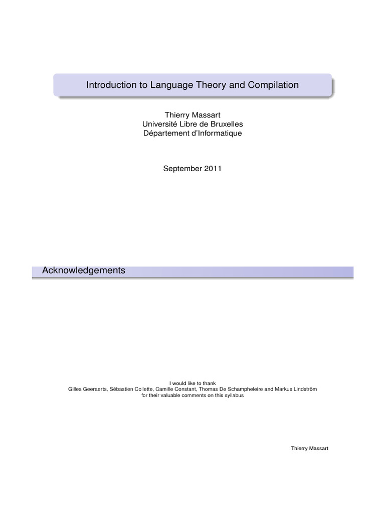 Introduction To Language Theory and Complilation | PDF | Parsing | Compiler Introduction To Language Theory and Complilation | PDF | Parsing | Compiler