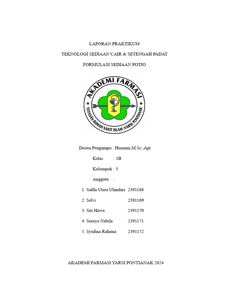 Formulasi dan Evaluasi Sediaan Potio | PDF