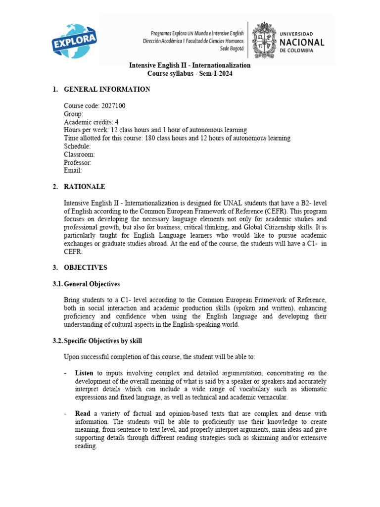Intensive English II Syllabus 2024 | PDF | Learning | Project Based ...