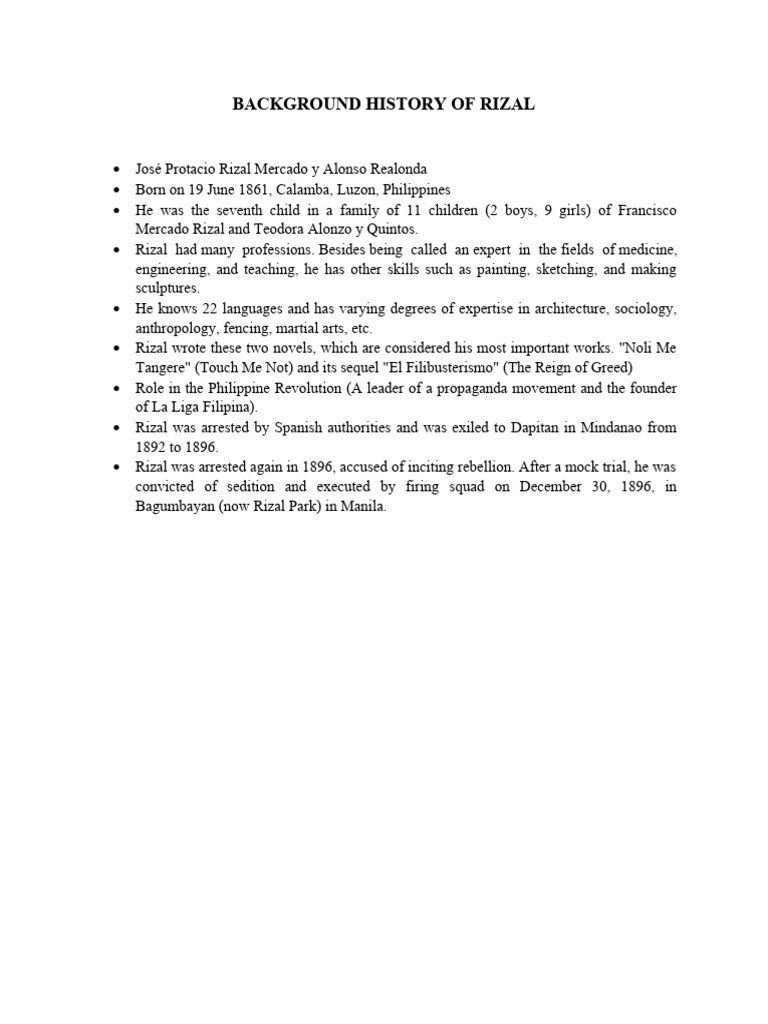 Background History of Rizal | PDF | History | Classics