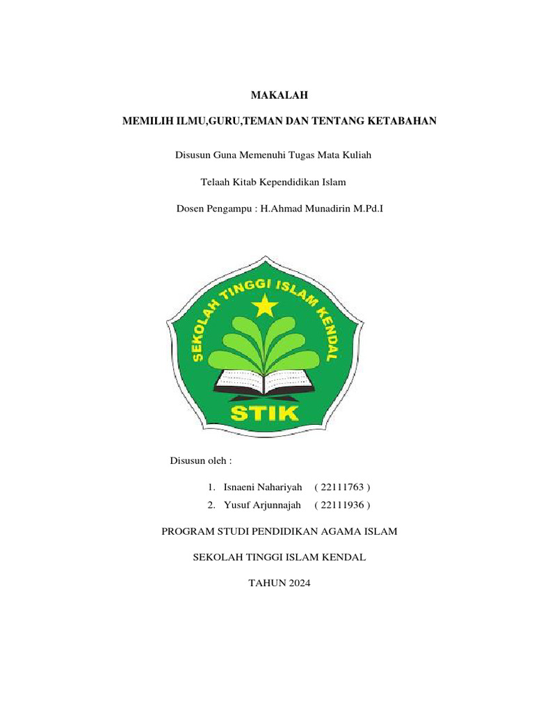 Makalah Telaah Kitab Kependidikan Islam 3 | PDF