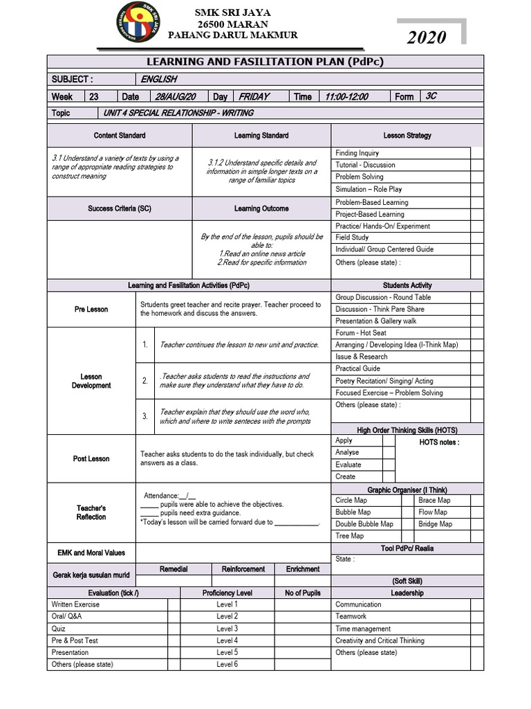 Learning and Fasilitation Pla1 | PDF | Project Based Learning | Learning