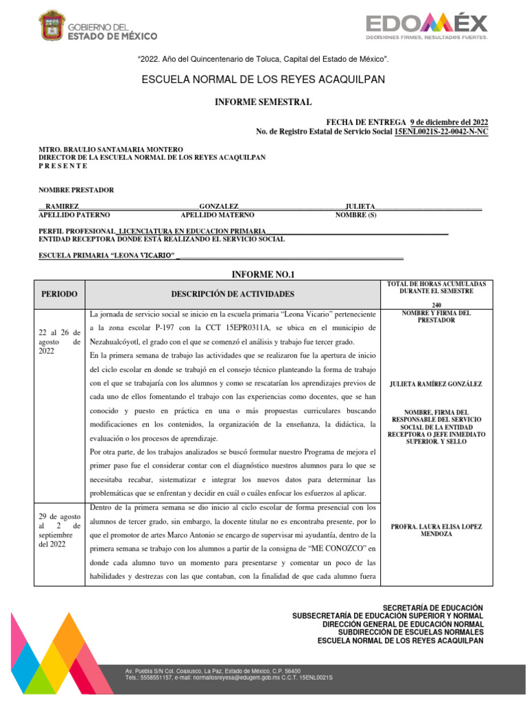 Primer Informe Semestral | PDF | Evaluación | Escuelas