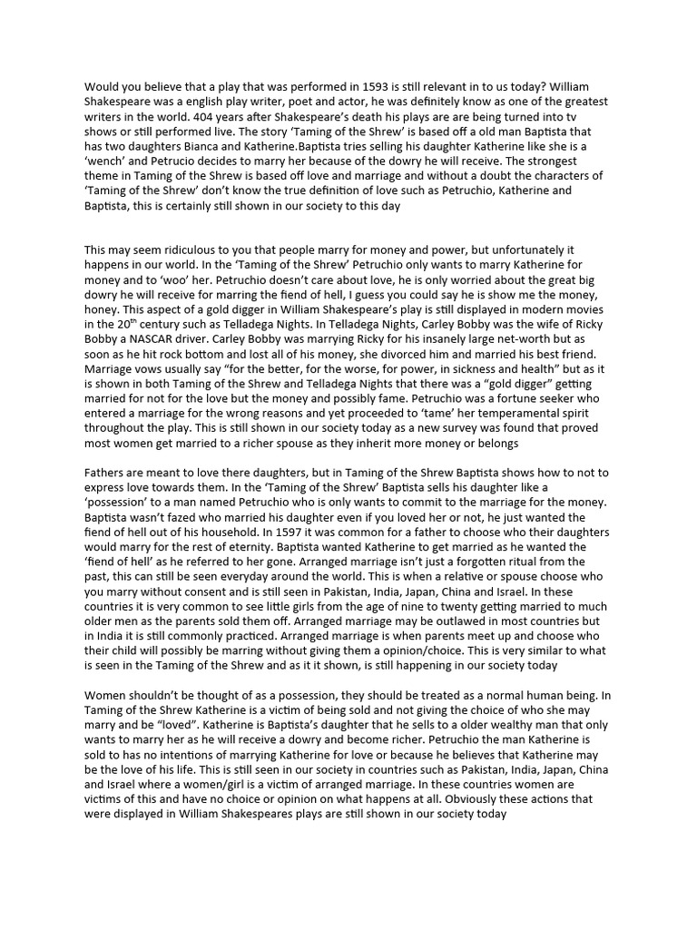 English Assessment | Download Free PDF | The Taming Of The Shrew | Marriage