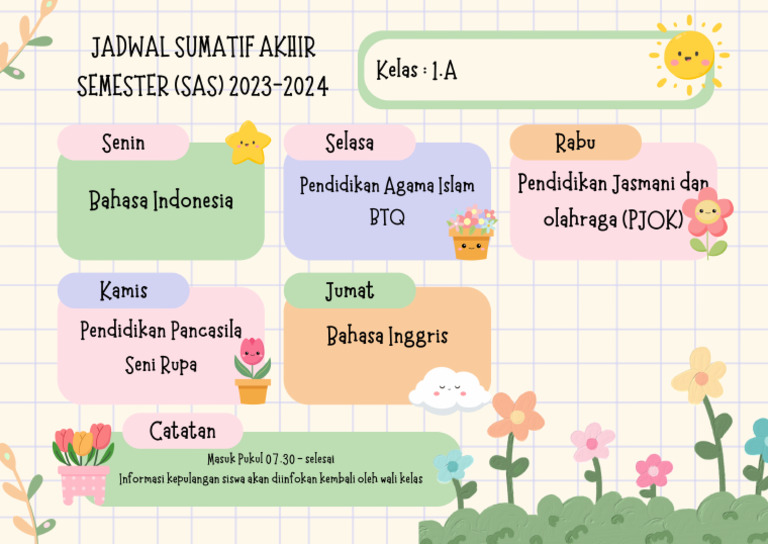 Jadwal Sumatif Akhir Semester 1.A | PDF