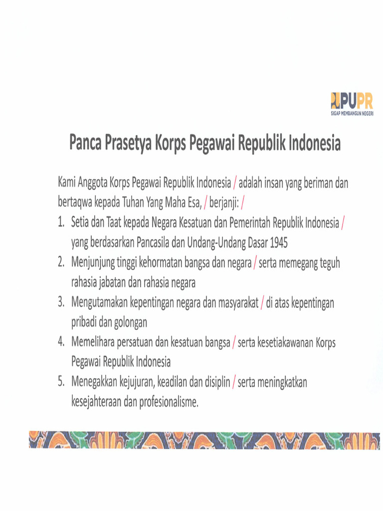 Panca Prasetya Korp Pegawai RI 2 Versi Slide Pupr | PDF