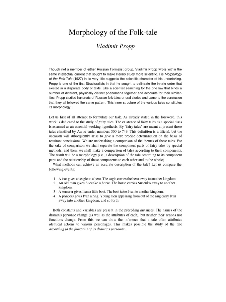 Vladimir Propp - Morphology of the Folk-Tale | PDF | Fairy Tales