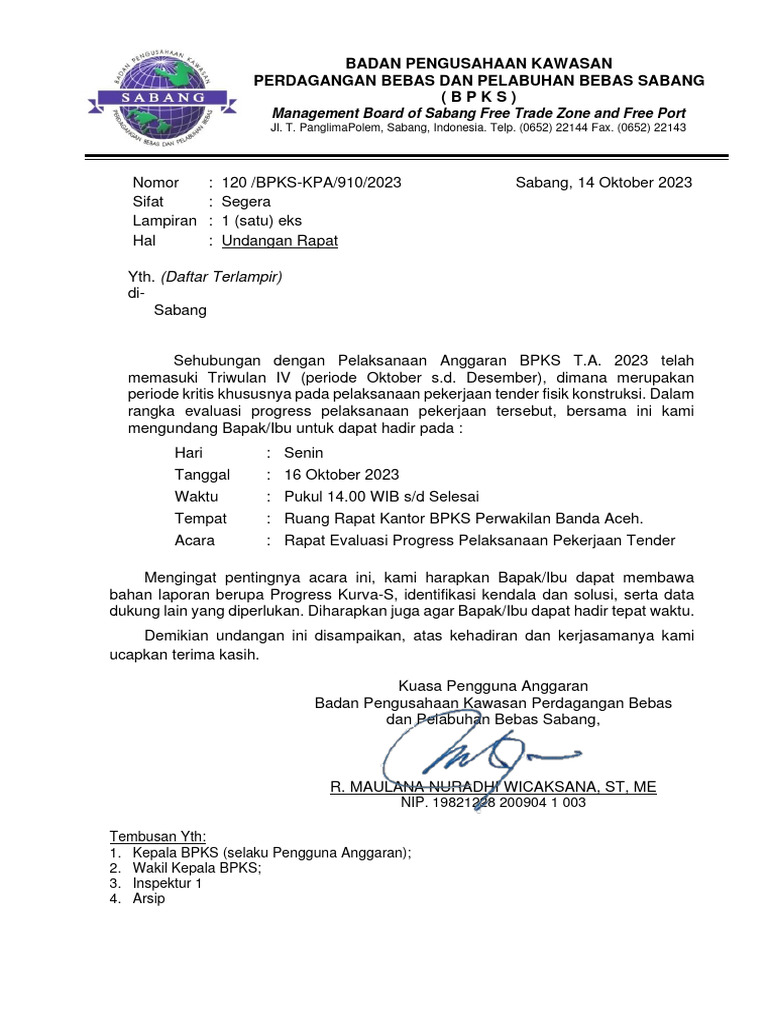 Surat Undangan Rapat Progress Fisik 2023 | PDF