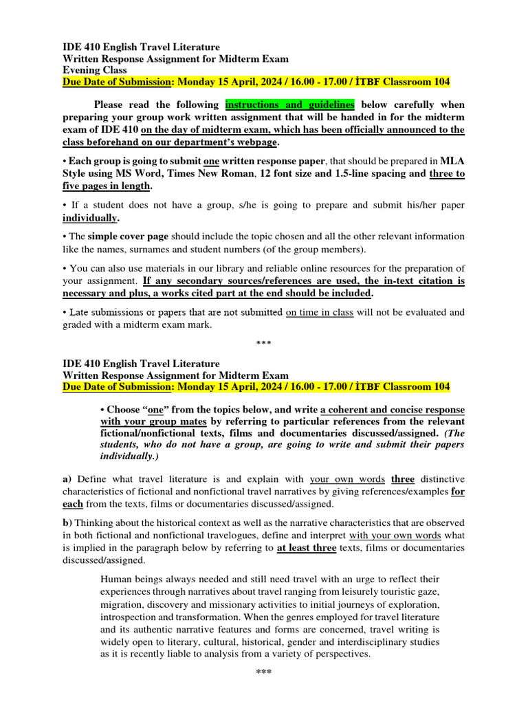Group Work Written Response Assignment For Midterm Exam - IDE 410 (II. Öğr.) | PDF | Narrative ...