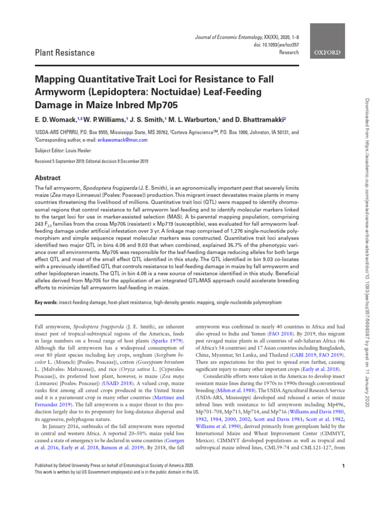 Mapping QuantitativeTrait Loci for Resistance to Fall Armyworm ...
