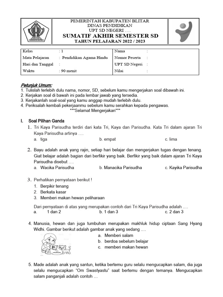 Naskah Soal - Kelas1 - Pa Hindu - Sas | PDF | Seni & Disiplin Bahasa | Agama & Spiritualitas