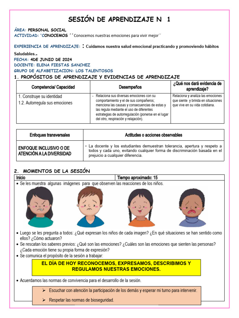 SESION DE APRENDIZAJE PS Conocemos Nuestras Emociones y Las Regulamos | PDF | Las emociones ...