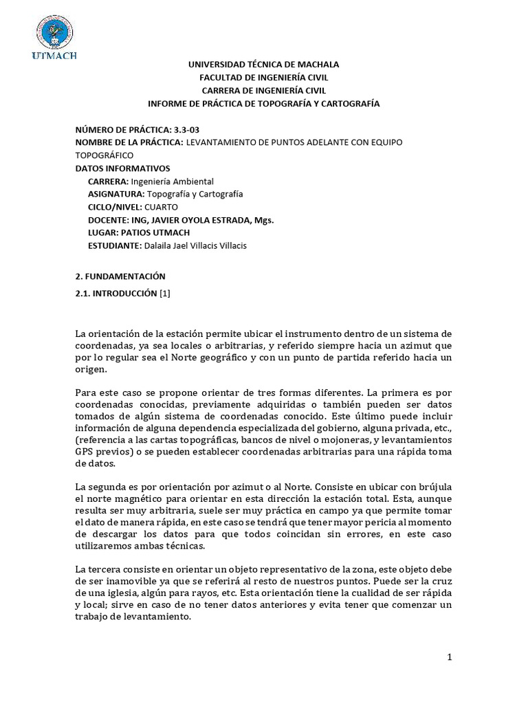 2024 1 Informe Pract 03 Topo Carto | PDF | Topografía | Azimut