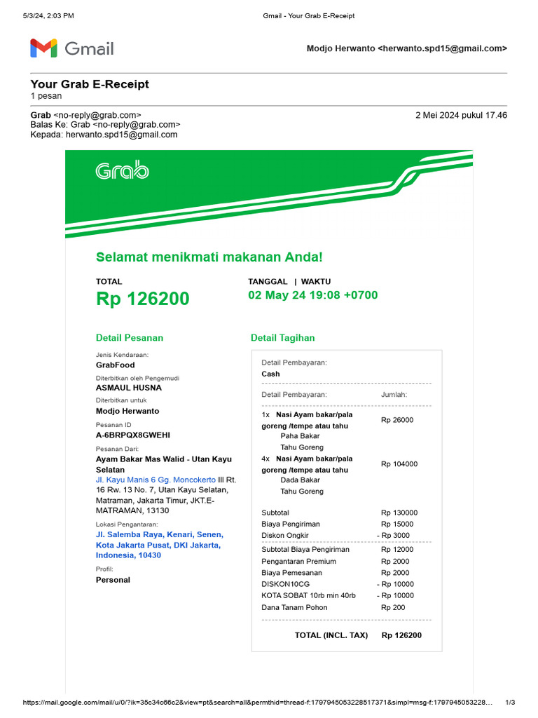 Gmail - Your Grab E-Receipt | PDF