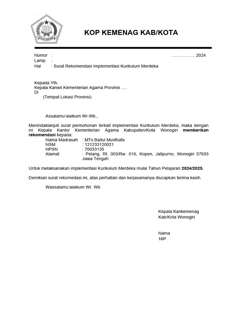 Form-Kemenag_Rekomendasi_IKM_2024-2025 | PDF
