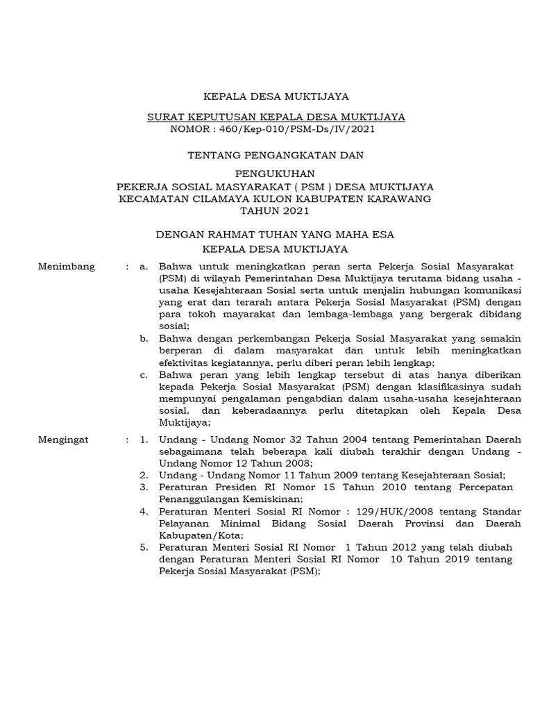 SK PSM Desa Muktijaya Kec Cikul 2021 Ok. | PDF