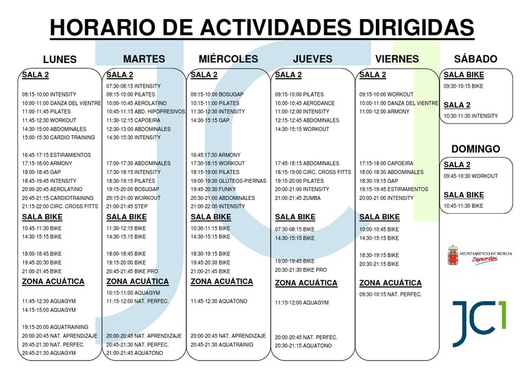 Horario de Actividades Dirigidas | PDF