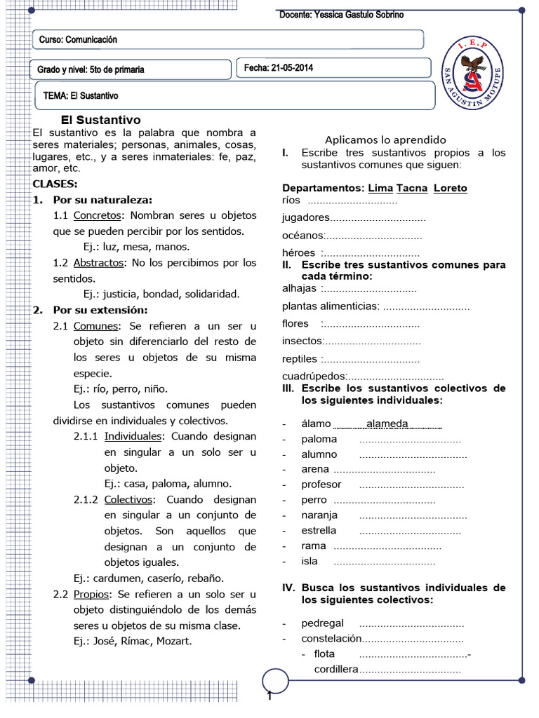 El Sustantivo 5ro de Primari | PDF | Sustantivo