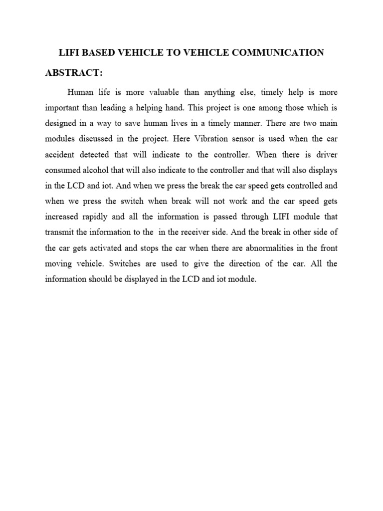 2 Lifi Based Vehicle To Vehicle Communication | PDF | Embedded System ...