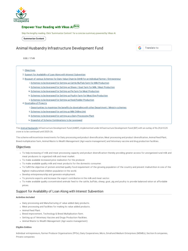 AHIDF Scheme: Empowering Animal Husbandry | PDF | Meat | Dairy