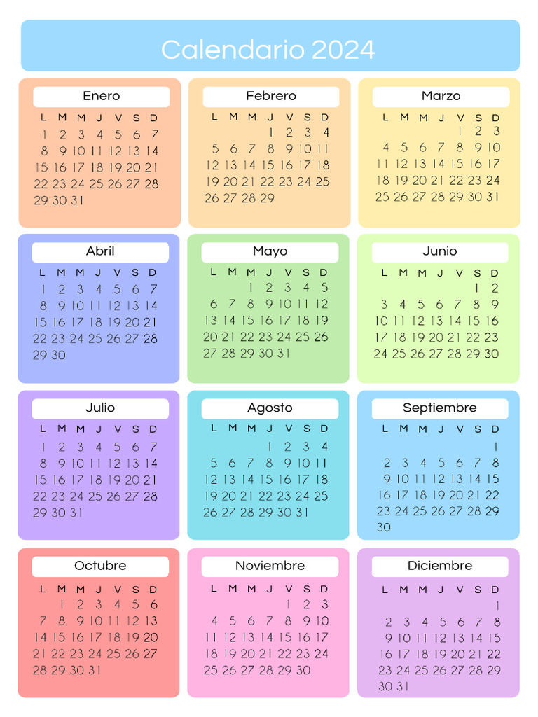 Documento A4 Calendario 2024 Infantil Divertido Colorido | PDF