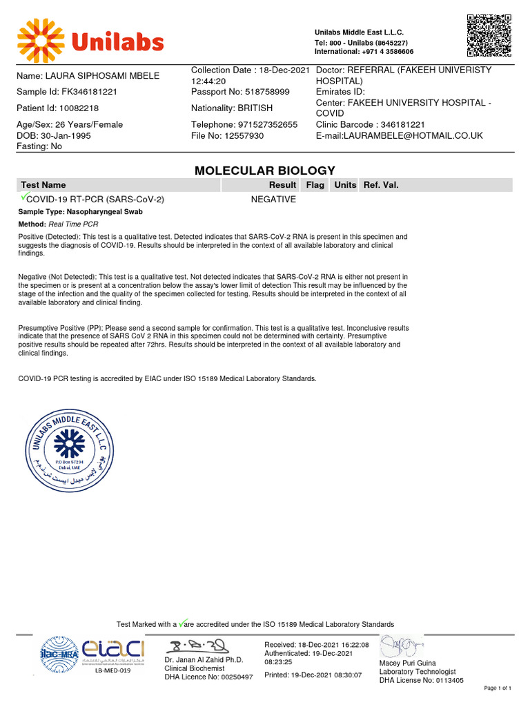 Molecular Biology: Test Name Result Flag Units Ref. Val | PDF | Medical ...